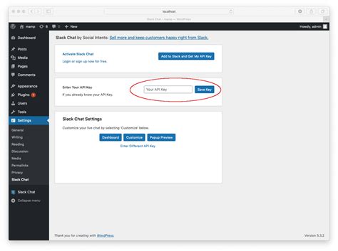 your wordpress api key social intents knowledge base