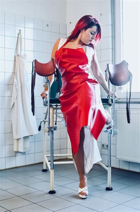 Sexy Nurse In Red Pvc Apron And White Nurse Dress White Nurse Dress