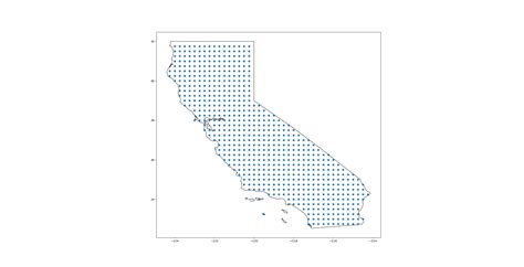 python create equally spaced coordinates on a california