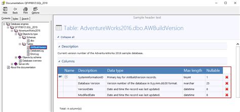 how to document specific database objects using the sql documentation