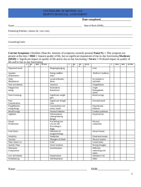 Adult History Symptom Checklist Doc Template Pdffiller