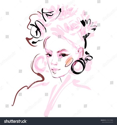 Beautiful Woman Face Rose Flowers On Stock Vector Royalty Free