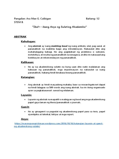 Akademikong Pagsulat Abstrak Kahulugan Pagsulite