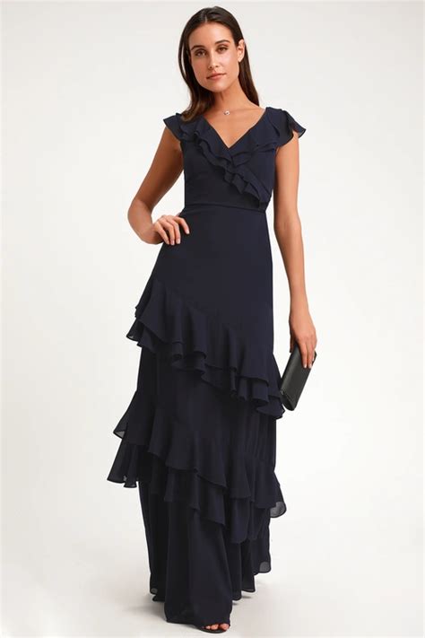 Stunning Maxi Dress Ruffled Maxi Dress Navy Blue Maxi Dress Ruffle