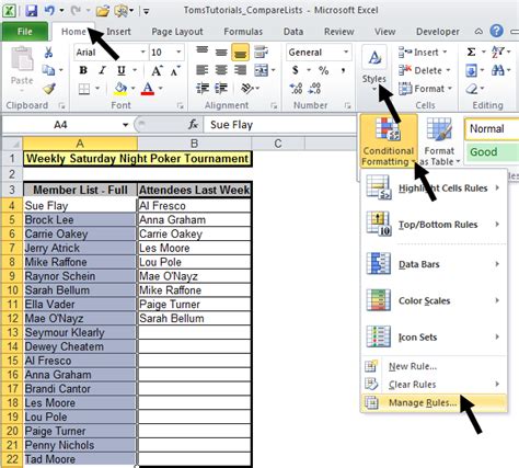 tom s tutorials for excel comparing two lists and