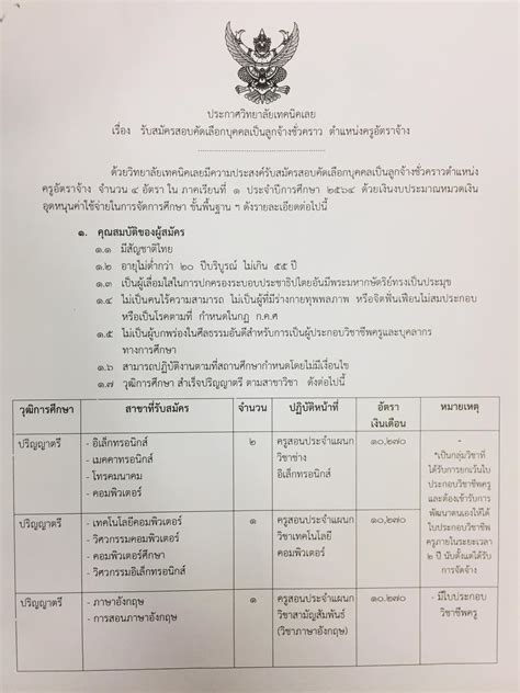 ประกาศ เรื่อง รับสมัครสอบคัดเลือกบุคคลเป็นลูกจ้างชั่วคราว ตำแหน่งครู