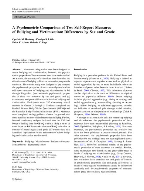 pdf a psychometric comparison of two self report measures of bullying