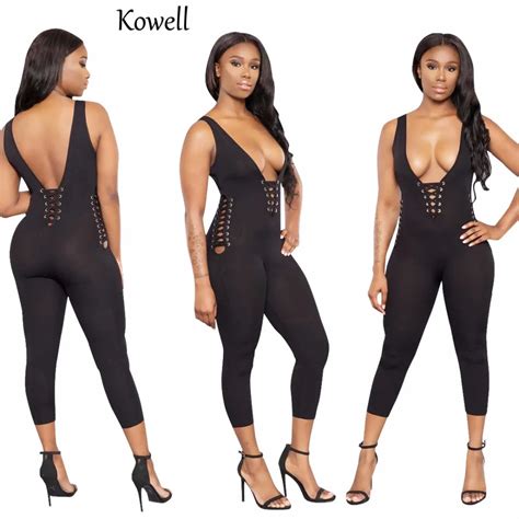 2018 Kowell New Style Sexy Jumpsuits Backless Deep V Neck Skinny