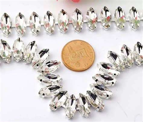 1 Yard Sparkle Rhinestones Eye Shape Silver Plated Flatback Ribbon