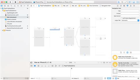 passing data between view controllers using a segue from a view
