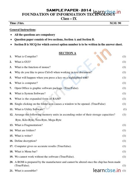 cbse class 9 computer science sample paper sa1 2014 paper 1 graphical