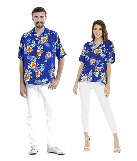 Couple Matching Hawaiian Luau Outfit Aloha Shirts In Hibiscus Red