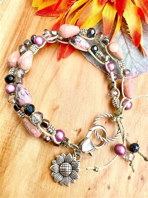 Coral Pink Bracelet Glass Flower Bracelet Rustic Nature Inspired