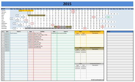 calendario 2015 editable excel c ile web e hükmedin