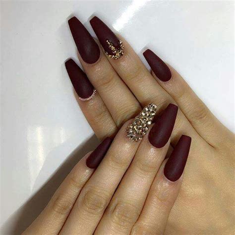 Long Burgundy Coffin Nails Burgundy Nails Maroon Nails Matte Nails