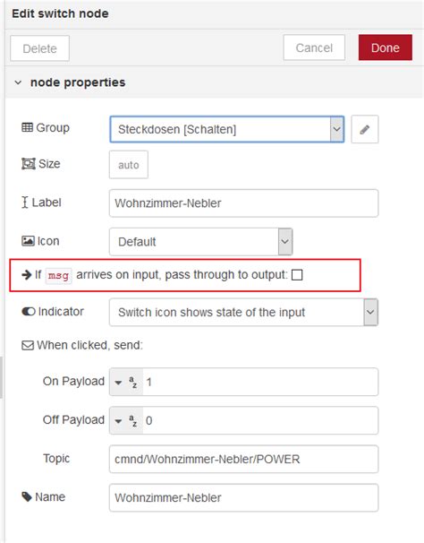 node red geräte schalten und zustände anzeigen