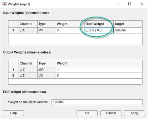 setting time varying weights and constraints with mpc designer matlab