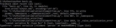 xml python elementtree serialize error when writing to disk stack