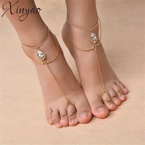 Xinayo 2017 Boho Crystal Gems Foot Anklet Bracelet For Women Gold