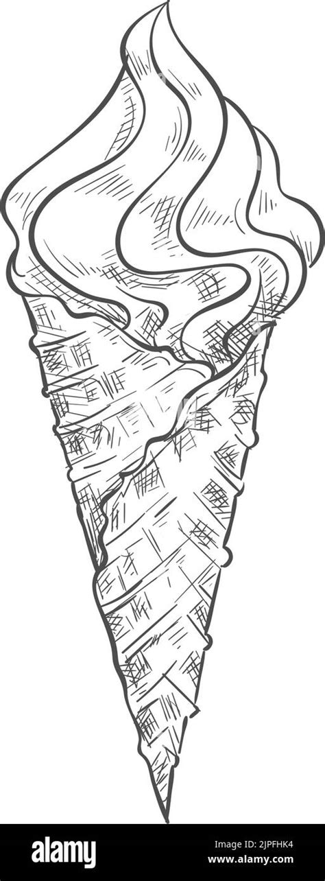 Ice Cream Waffle Cone With Swirl Isolated Sketch Vector Sundae