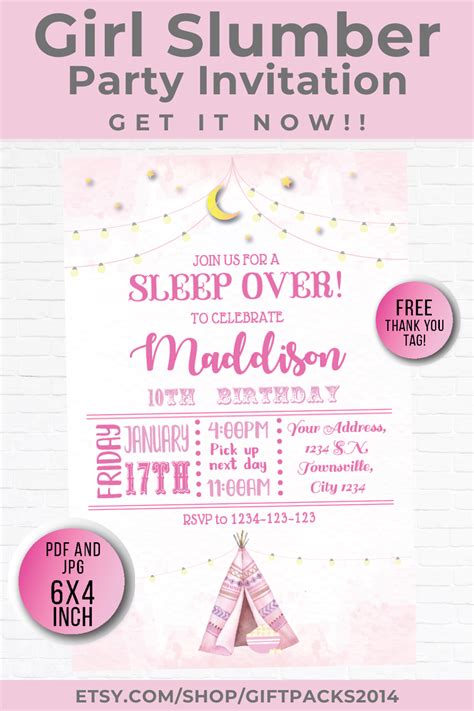 Slumber Party Tent Editable Invitation Sleepover Party Digital