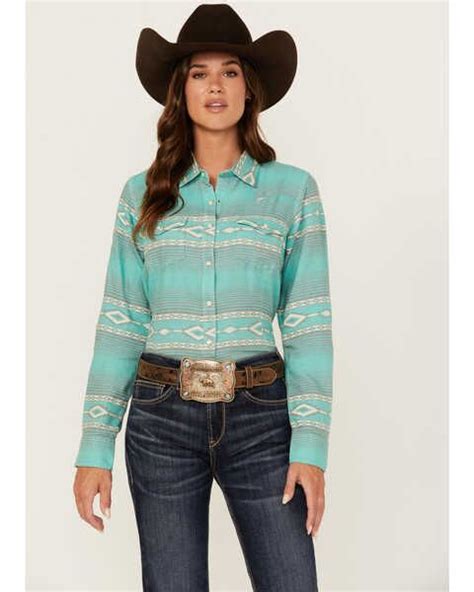 Ariat Womens R E A L Jadeite Jacquard Southwestern Print Long Sleeve