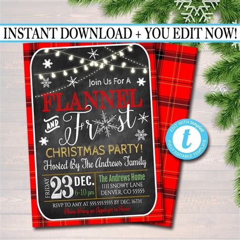 Flannel And Frost Xmas Party Invitation Christmas Party Invite Holid