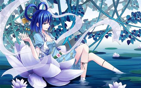 Hd Wallpaper Kaku Seiga Blue Haired Woman Wearing Blue Dress