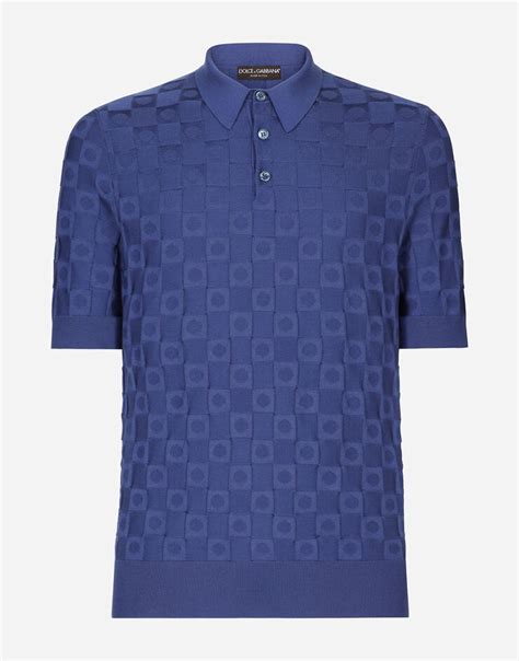 Polo En Jacquard De Seda Con Cuadros 3d En Bleu Ciel De Hombre Dolce
