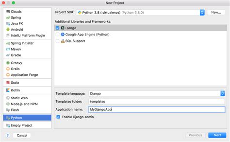 creating django project intellij idea