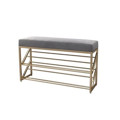 Grey 1000mm Bench Velvet Upholstered Bench Ottoman Bench Entryway Shoes