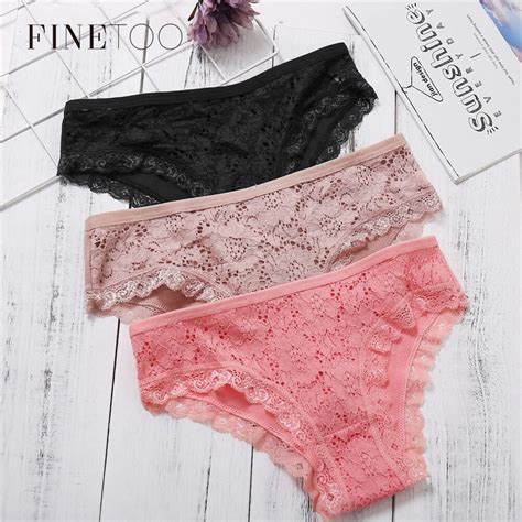 Finetoo Women Lace Panties Sexy Briefs Fashion Cotton Low Waist Comfort