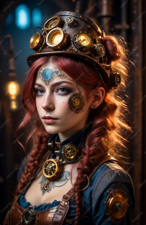 Premium Ai Image Portrait Of A Young Woman Steampunk Princess In The Void