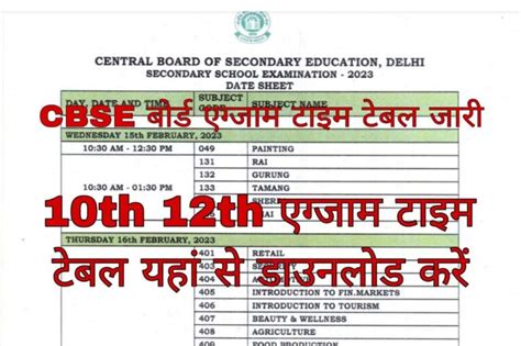 Cbse Exam Date Sheet 2023 10th 12th Class सीबीएसई बोर्ड कक्षा 10th