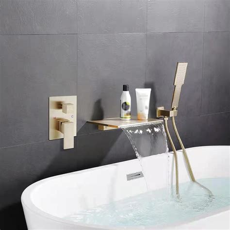 Solid Brass Waterfall Wall Mounted Bathtub Faucet Tub Filler Single