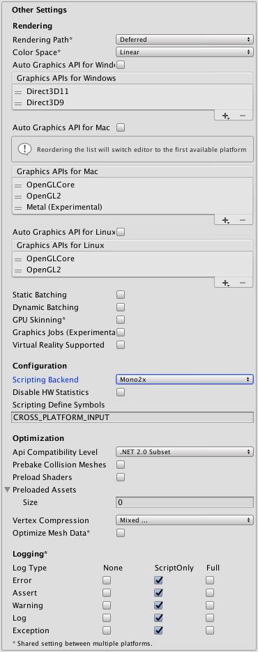 unity manual standalone player settings