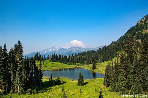 Framed Photo Print Of Tipsoo Lake Mount Rainier Washington Black And