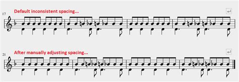 inconsistent uneven horizontal spacing musescore