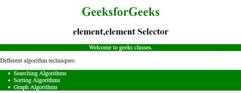 css element element selector geeksforgeeks