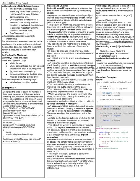 unit 2 test cheat sheet cse 110 unit 2 test notes in class lecture