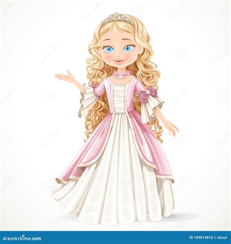 Linda Princesa Loira De Vestido Rosa E Tiara Conta Ilustração Stock