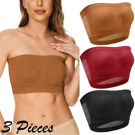 Women Strapless Bandeau Bra Seamless Stretchy Bralettes Padded Bandeau