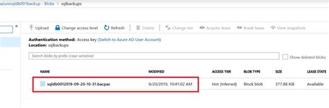 creating an azure sql database backup via powershell