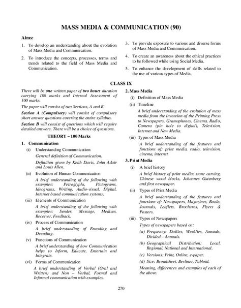icse class 10 syllabus 2023 mass media and communication