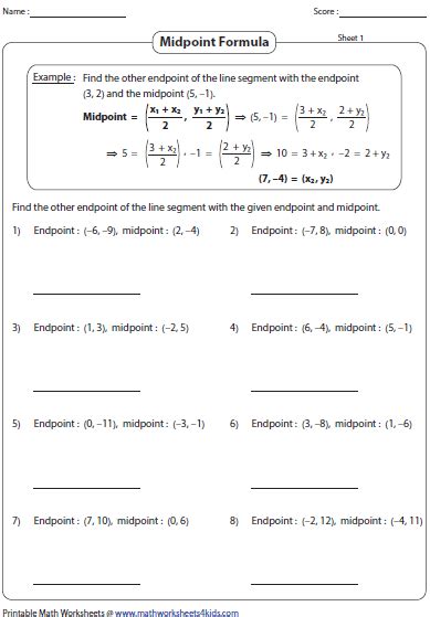 midpoint formula worksheets
