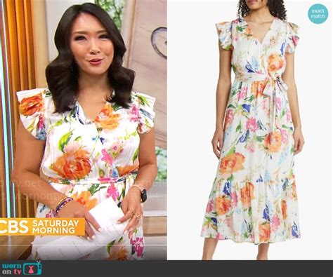 Wornontv Michelle Millers Floral Ruched Dress On Cbs Mornings
