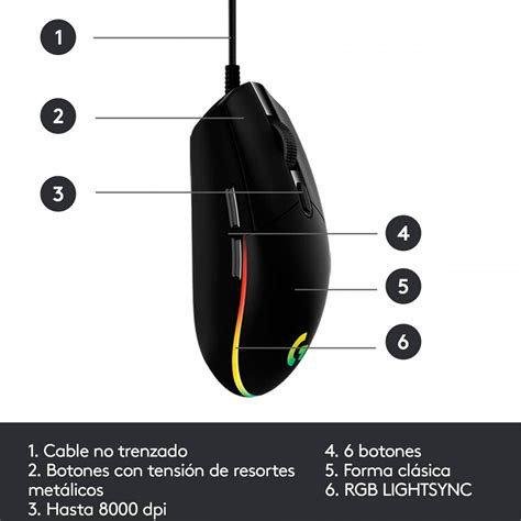 Mouse Alámbrico Logitech G203 Negro Viva Digital Pc Gamers