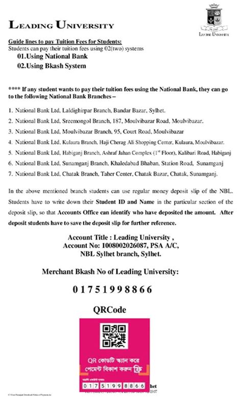 guide line for tuition fees payment system leading university