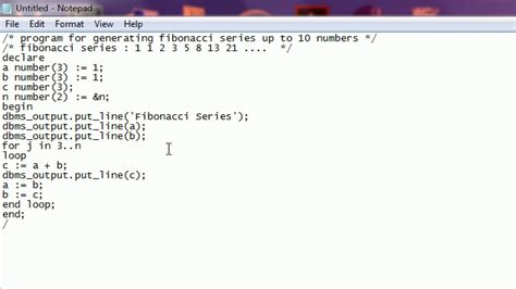 pl sql program generation of fibonacci series in telugu