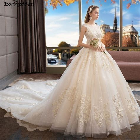 Luxury Gold Lace Wedding Dress Dubai Champagne Ball Gown Wedding